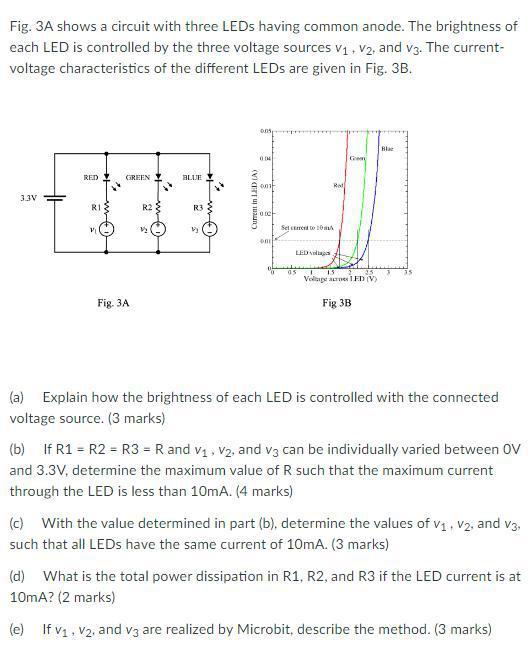 Solved Fig. 3A shows a circuit with three LEDs having common | Chegg.com