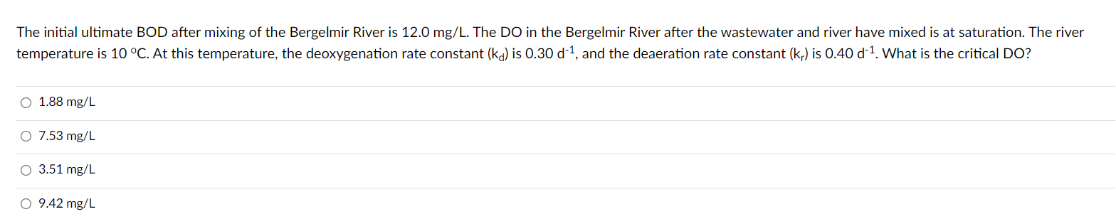Solved The initial ultimate BOD after mixing of the | Chegg.com