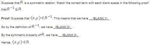 Solved Suppose that R is a symmetric relation Match the | Chegg.com