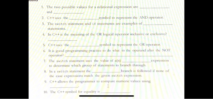 Solved 1. The two possible values for a relational | Chegg.com