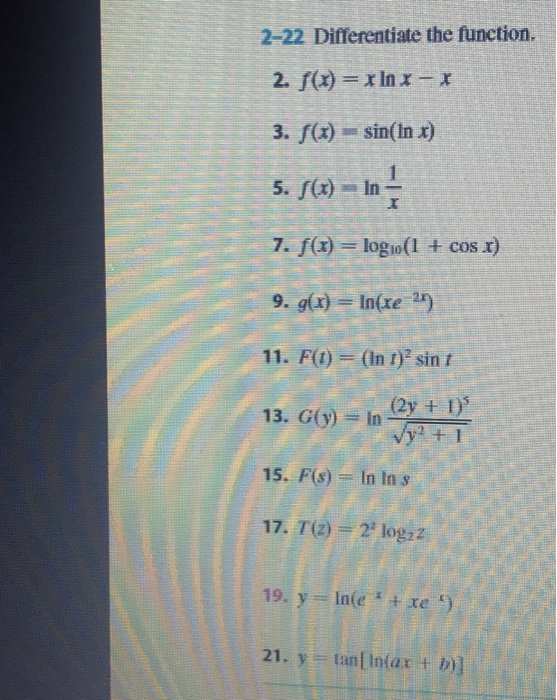 Solved 2-22 Differentiate the function. 2. f(x) xIn x-x 3. | Chegg.com