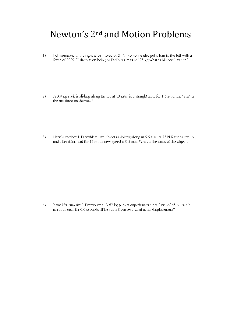 Solved Newton's 2nd and Motion Problems 1) Full solm sone | Chegg.com