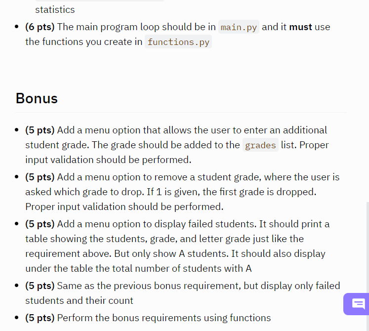 Solved The file main.py has the list grades containing | Chegg.com