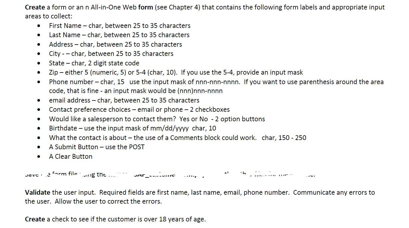 Solved . . Create a form or an n All-in-One Web form (see | Chegg.com
