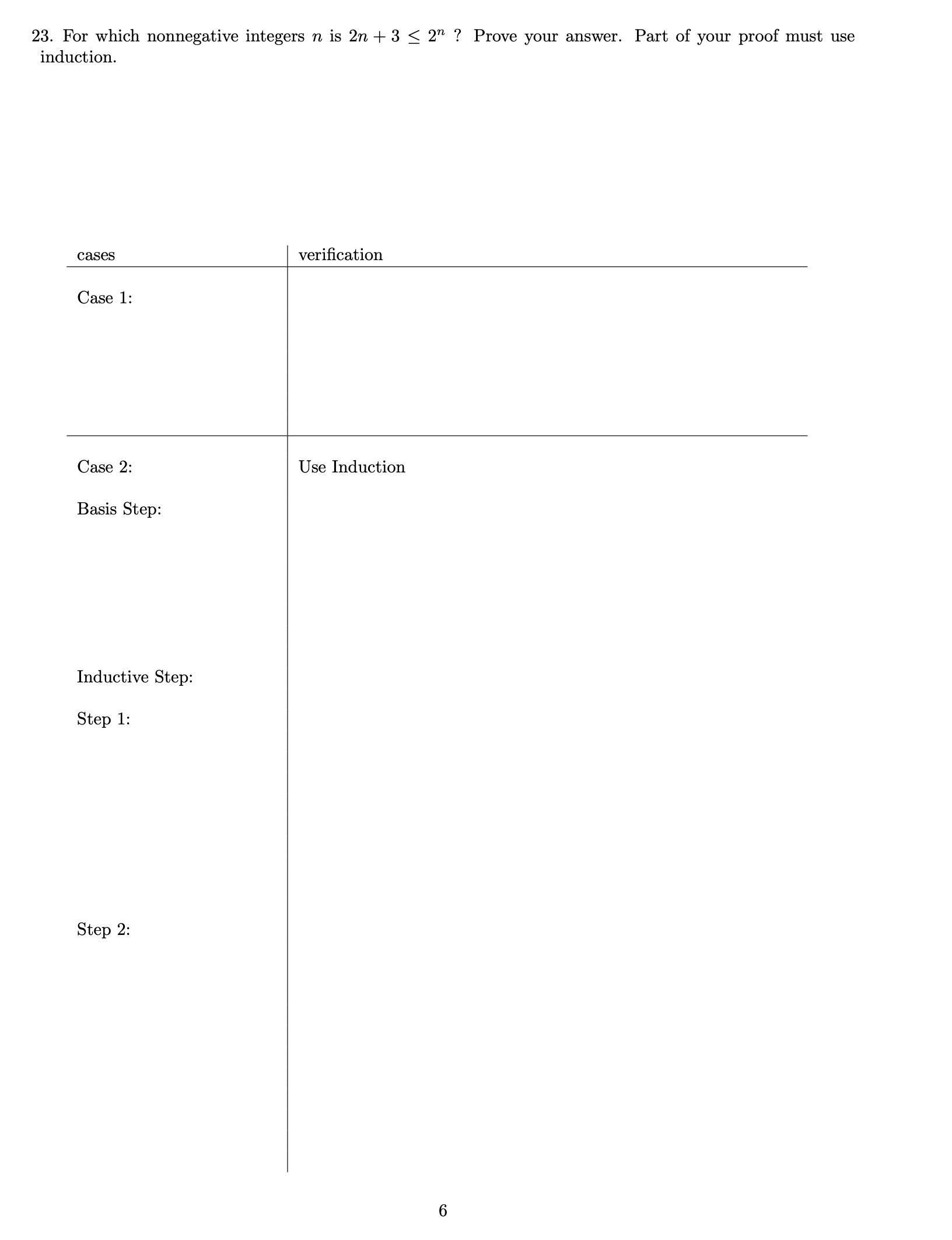Solved For which nonnegative integers n ﻿is 2n+3≤2n ? ﻿Prove | Chegg.com