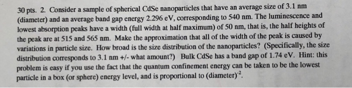 Solved 30 pts. 2. Consider a sample of spherical Cdse | Chegg.com
