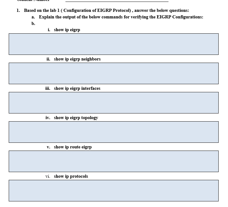 Based on the lab 1 (Configuration of EIGRP Protocol), | Chegg.com