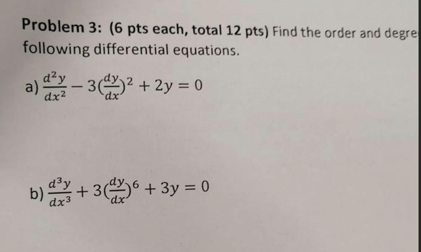 Solved Problem 3: (6 pts each, total 12 pts) Find the order | Chegg.com Solved Problem 3: (6 pts each, total 12 pts) Find the order | Chegg.com