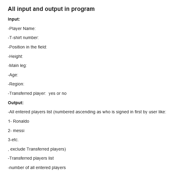 Solved create a program using java : Football Club Team use | Chegg.com