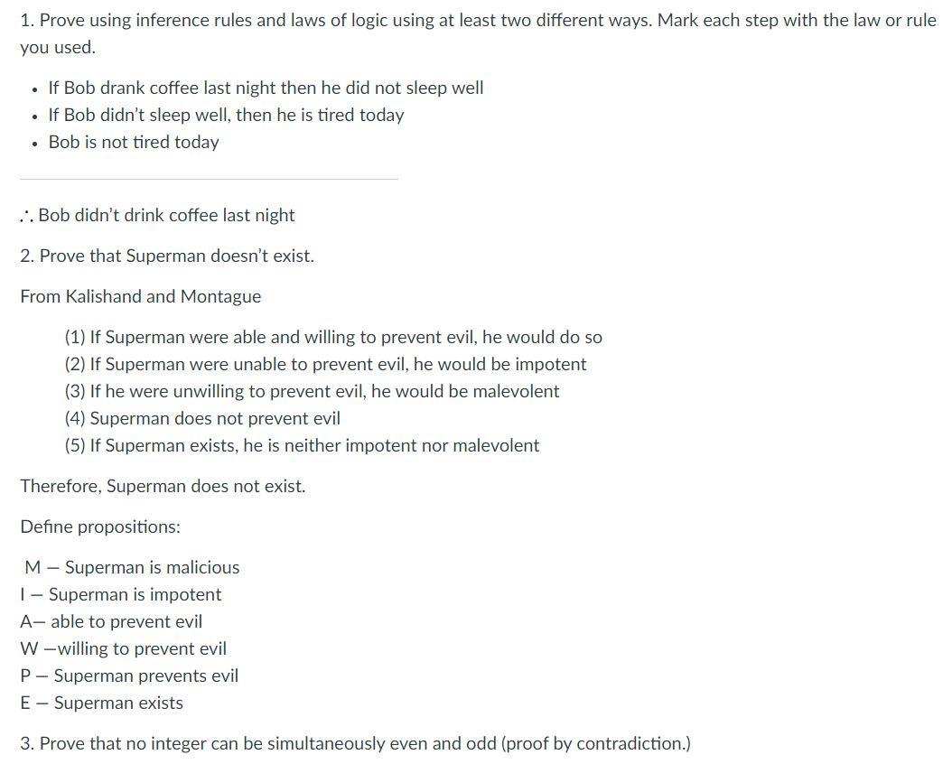 Solved 1. Prove using inference rules and laws of logic | Chegg.com