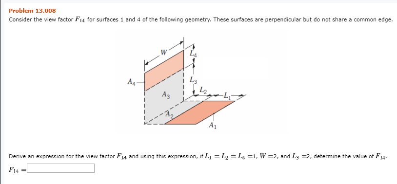 Solved Problem 13.008 Consider the view factor F14 for | Chegg.com