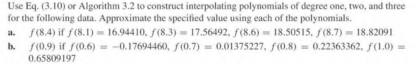 Solved Use Eq. (3.10) or Algorithm 3.2 to construct | Chegg.com