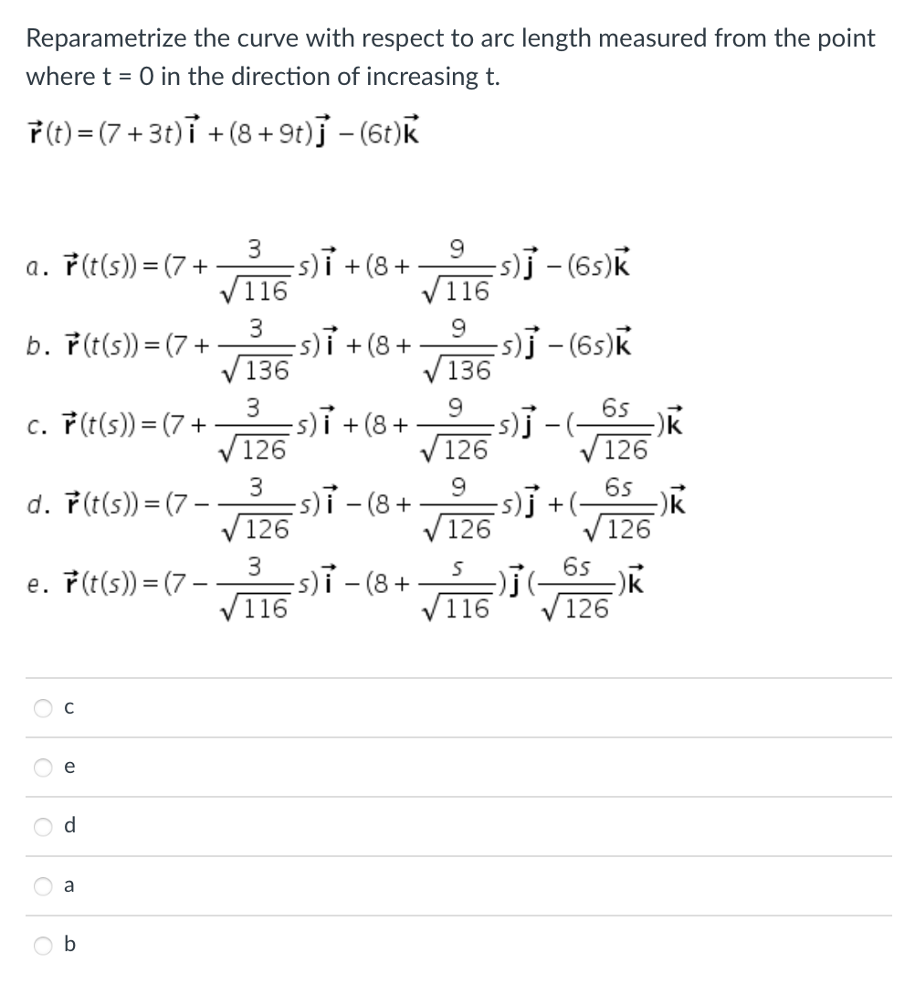Solved Reparametrize the curve with respect to arc length | Chegg.com