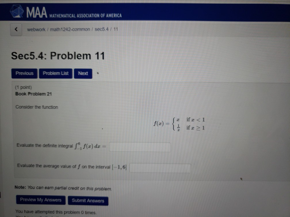 Solved MAA MATHEMATICAL ASSOCIATION OF AMERICA Kwebwork / | Chegg.com