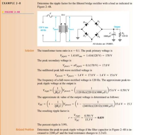 Solved EXAMPLE 2-8 Determine the ripple factor for the | Chegg.com