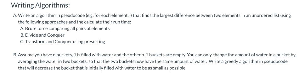 Writing Algorithms: A. Write an algorithm in | Chegg.com