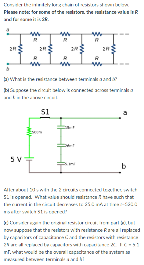 Solved Consider the infinitely long chain of resistors shown | Chegg.com