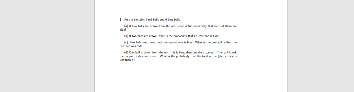 Solved 8. An urn contains 4 red balls and 6 blue balls. (a) | Chegg.com