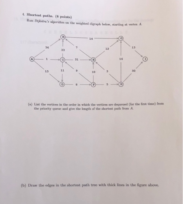 Solved 1. Shortest paths. (8 points Run Dijikstra's | Chegg.com