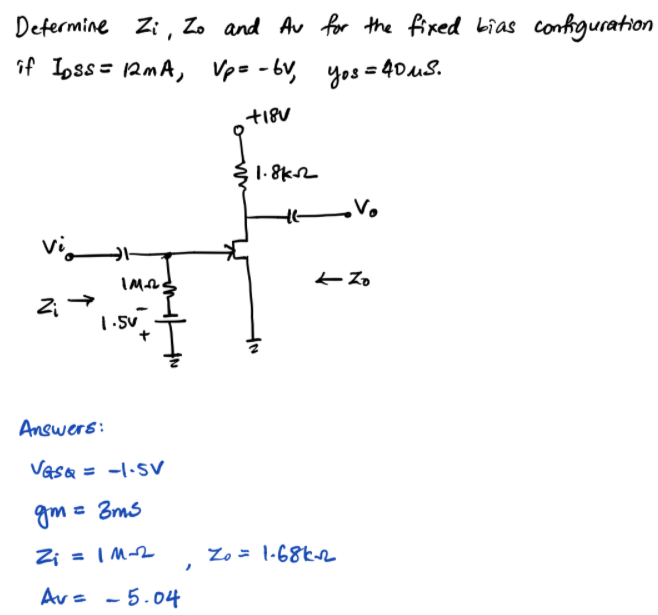 Solved Determine Zi, Zo and Au for the fixed bias | Chegg.com