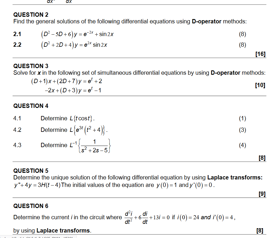 Solved QUESTION 2 Find the general solutions of the | Chegg.com