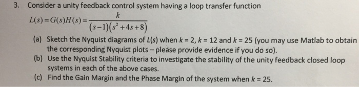 Solved 3. Consider a unity feedback control system having a | Chegg.com