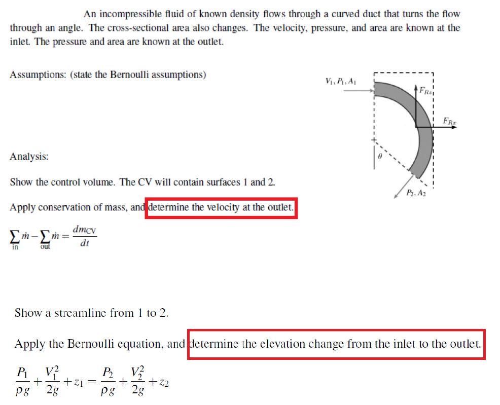 Solved An incompressible fluid of known density flows | Chegg.com