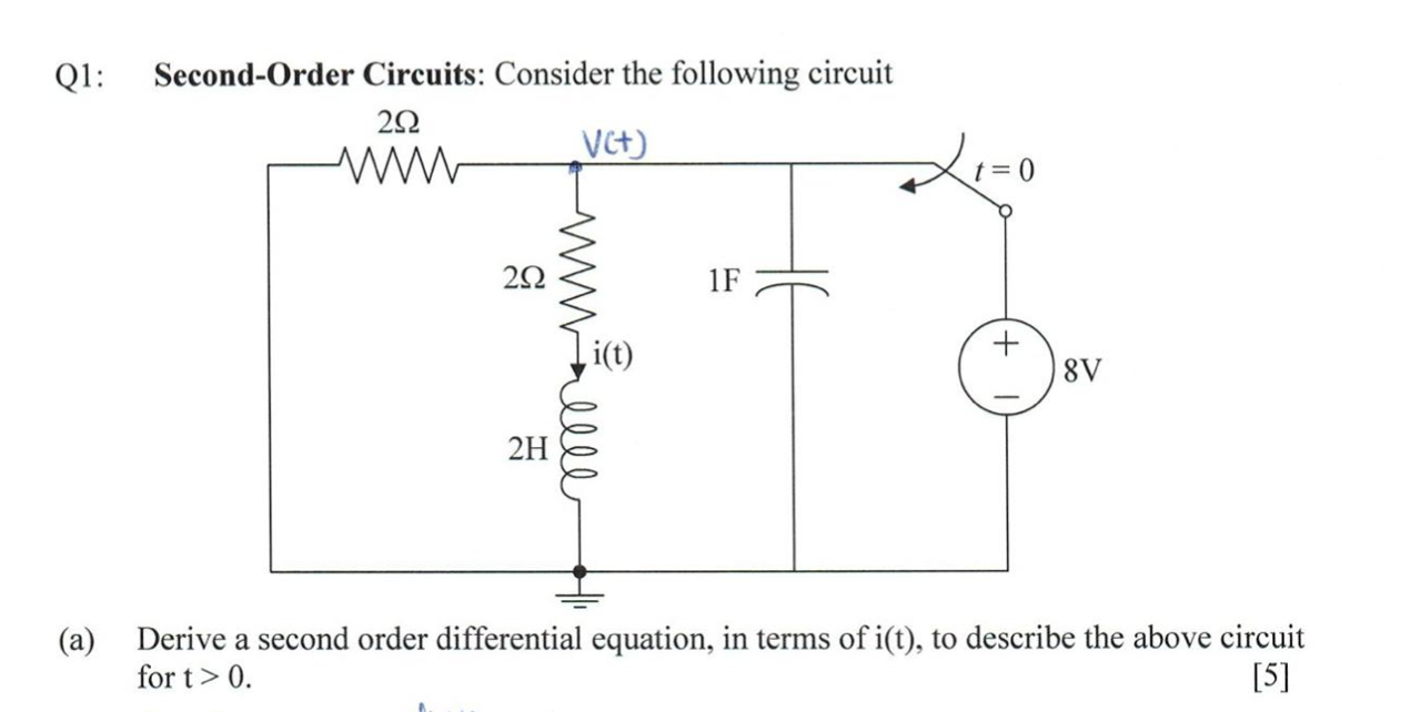 Solved Q1: Second-Order Circuits: Consider the following | Chegg.com