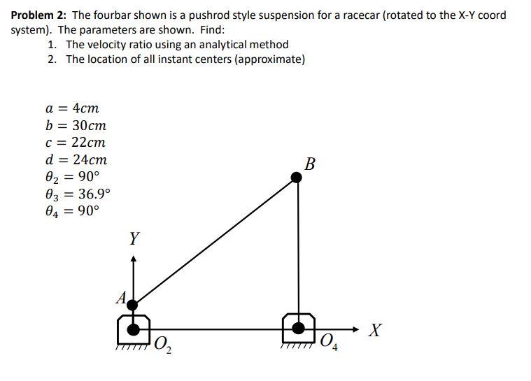 Solved Problem 2: The fourbar shown is a pushrod style | Chegg.com