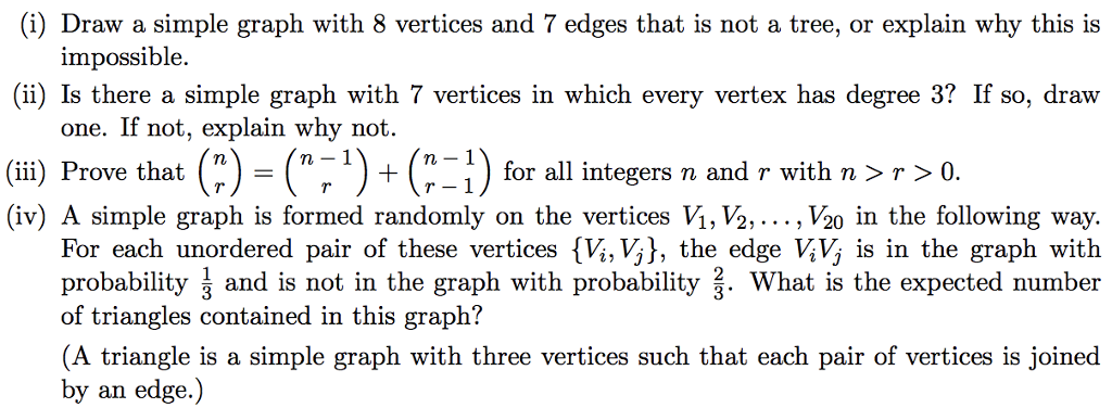 Solved (i) Draw a simple graph with 8 vertices and 7 edges | Chegg.com