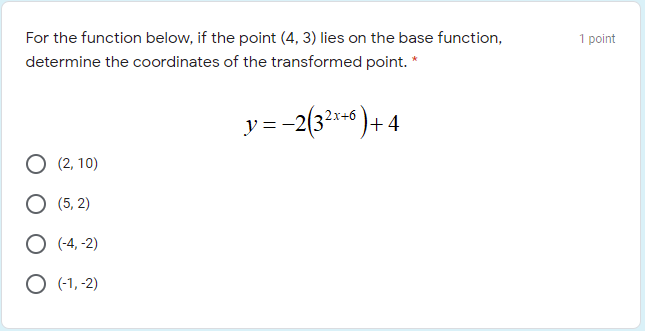 Solved 1 point For the function below, if the point (4,3) | Chegg.com