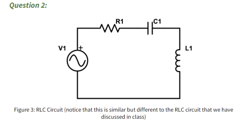 Solved Question 2: Figure 3: RLC Circuit (notice that this | Chegg.com