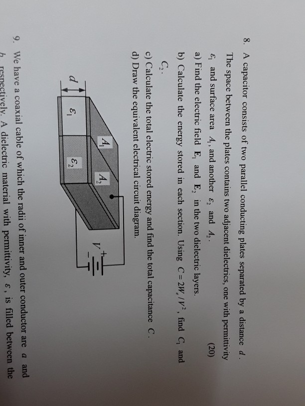 Solved 8. A capacitor consists of two parallel conducting | Chegg.com