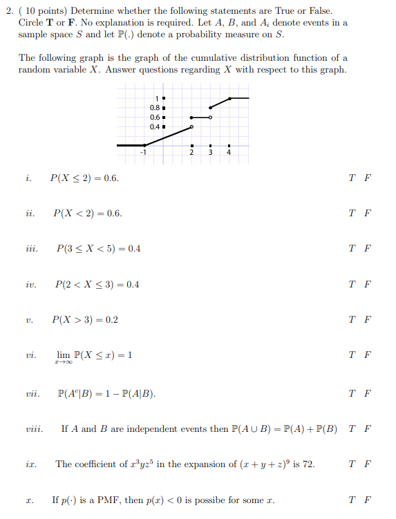 Solved 2. (10 points) Determine whether the following | Chegg.com