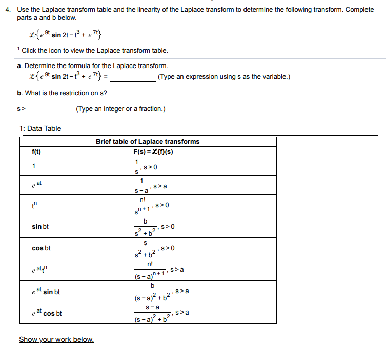 Solved 1 4. Use the Laplace transform table and the | Chegg.com