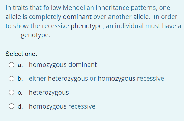 Solved In traits that follow Mendelian inheritance patterns, | Chegg.com