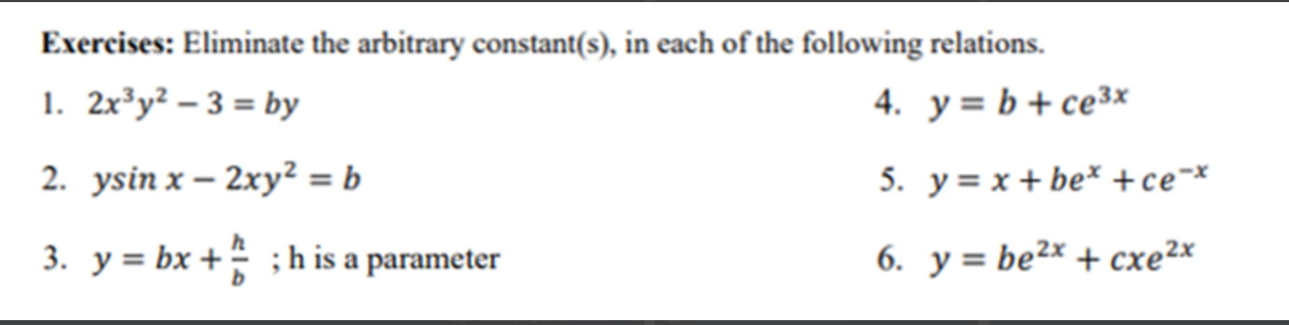 Solved Exercises: Eliminate the arbitrary constant(s), in | Chegg.com