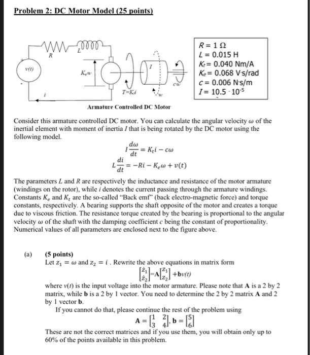 Solved Problem 2: DC Motor Model (25 points R 1 2 L 0.015 H | Chegg.com