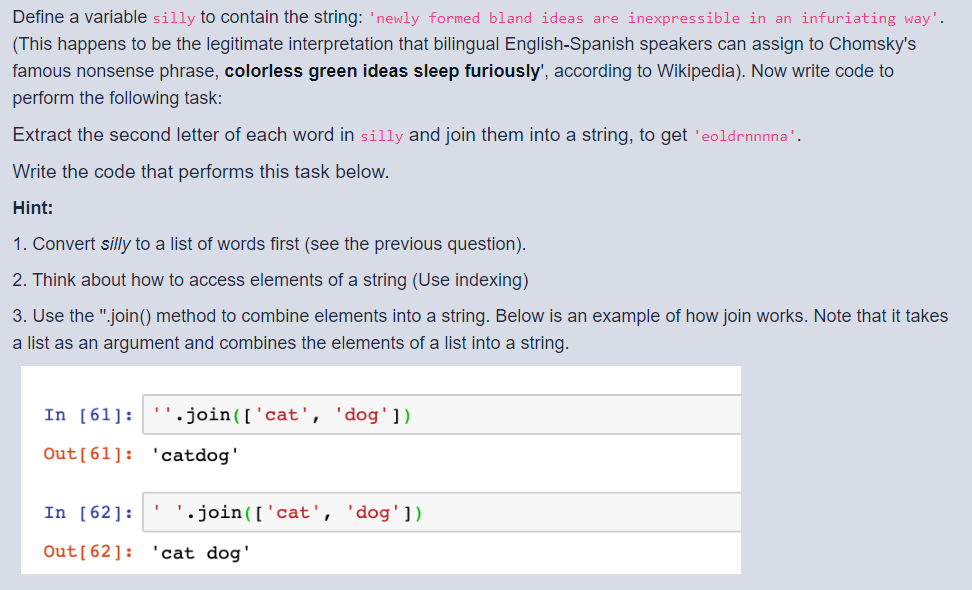 Solved Define a variable silly to contain the string: 'newly | Chegg.com