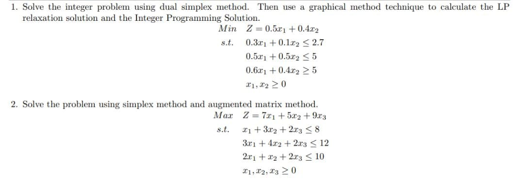Solved 1. Solve the integer problem using dual simplex | Chegg.com