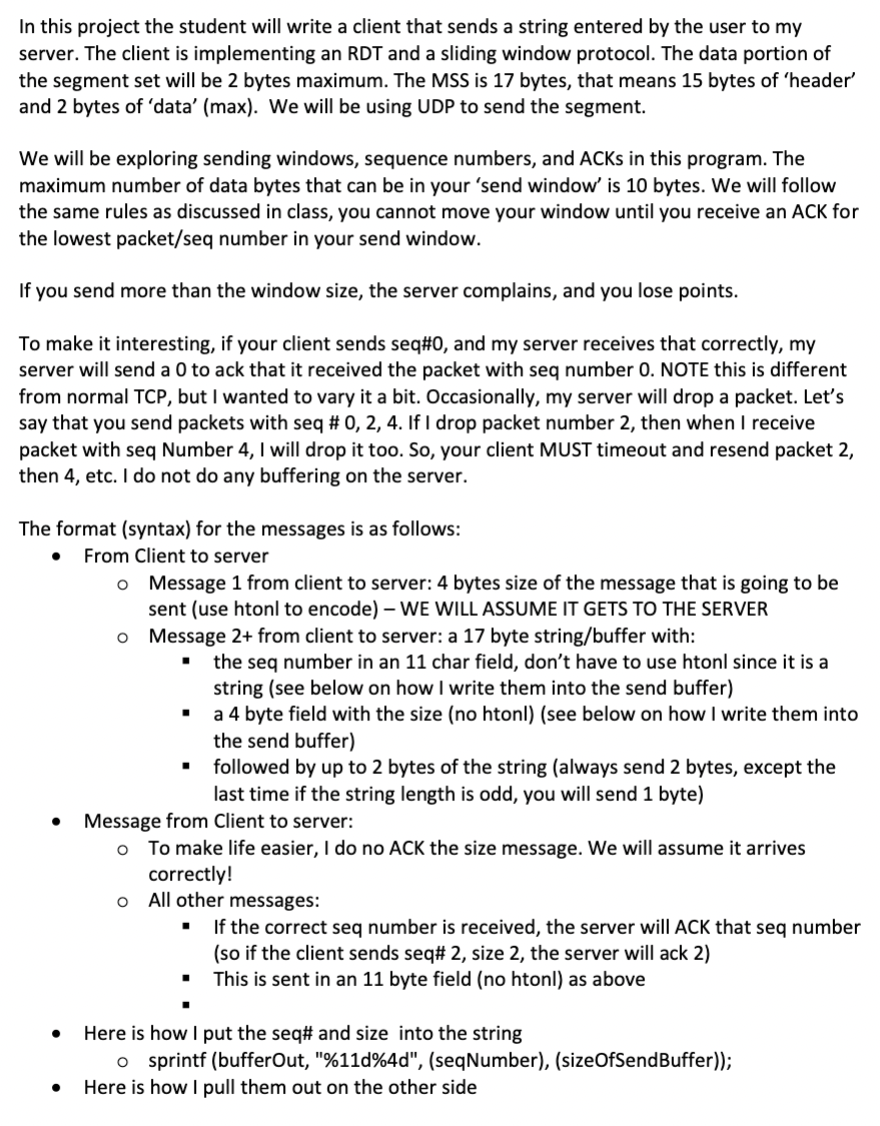 Solved In this project the student will write a client that | Chegg.com