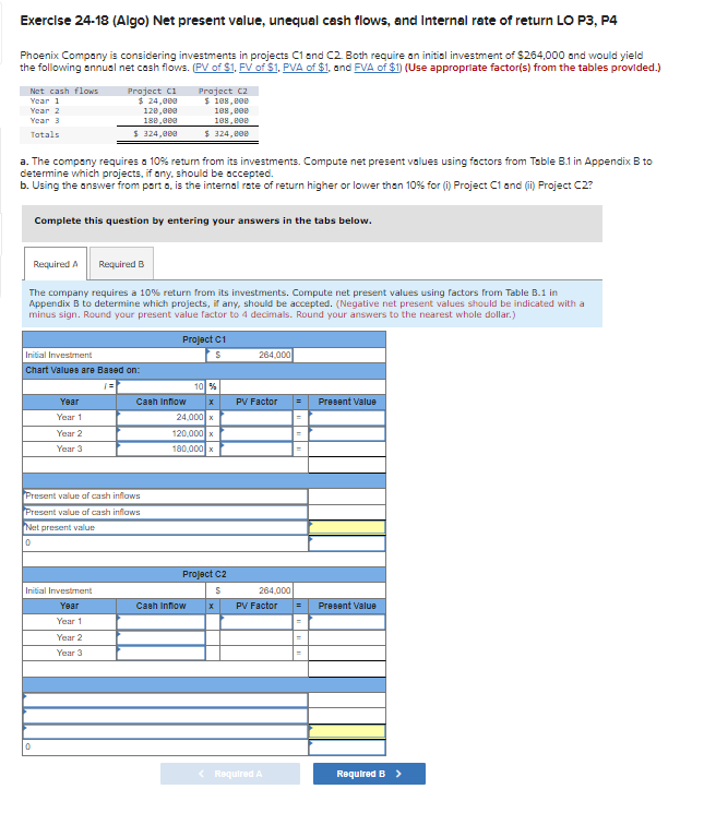 Solved Exercise 24-18 (Algo) Net present value, unequal cash | Chegg.com
