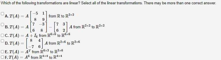 Solved Which of the following transformations are linear? | Chegg.com