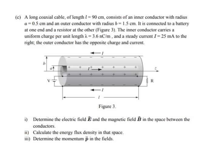 Solved (c) A long coaxial cable, of length 1-90 cm, consists | Chegg.com