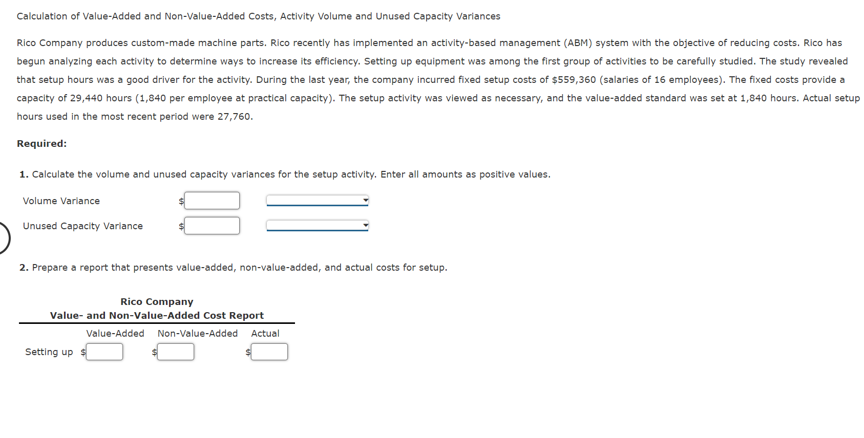 Solved Calculation of Value-Added and Non-Value-Added Costs, | Chegg.com