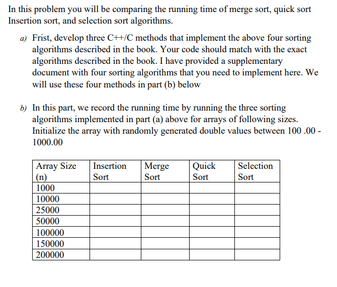 Solved In this problem you will be comparing the running | Chegg.com