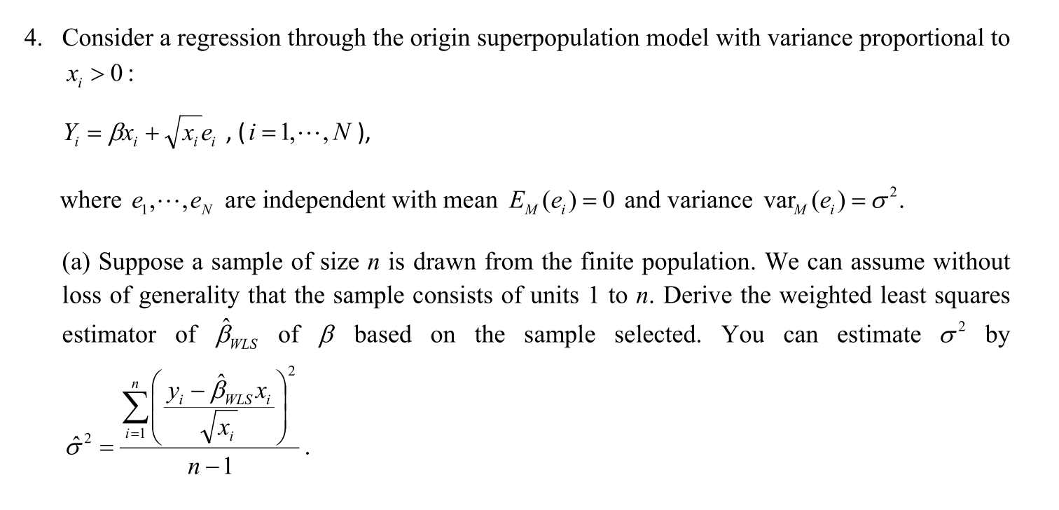 Solved 4. Consider a regression through the origin | Chegg.com
