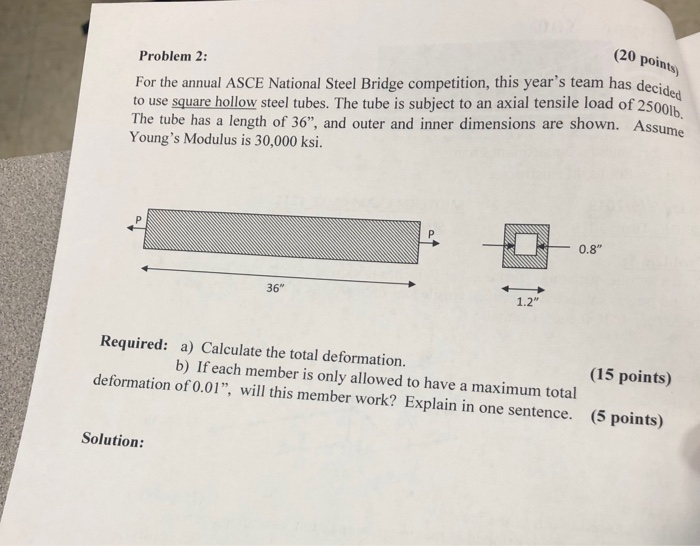 Solved 20 points) Problem 2: to use square hollow steel | Chegg.com Solved 20 points) Problem 2: to use square hollow steel | Chegg.com