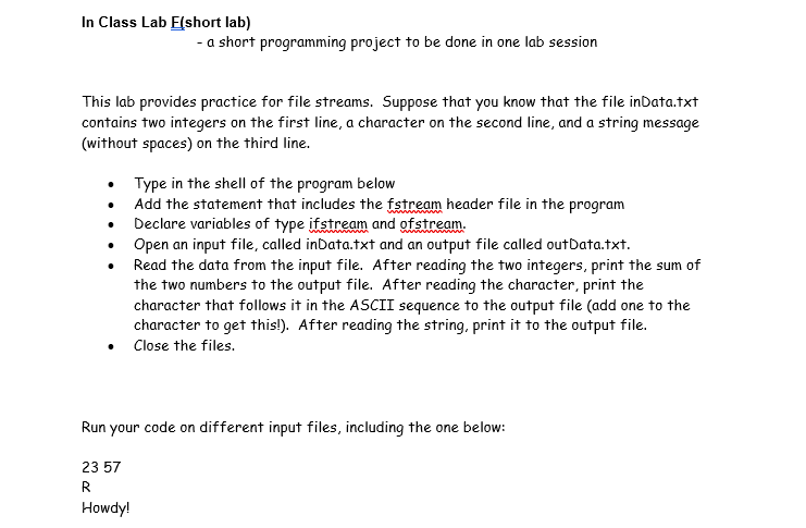 In Class Lab E(short lab) - a short programming | Chegg.com