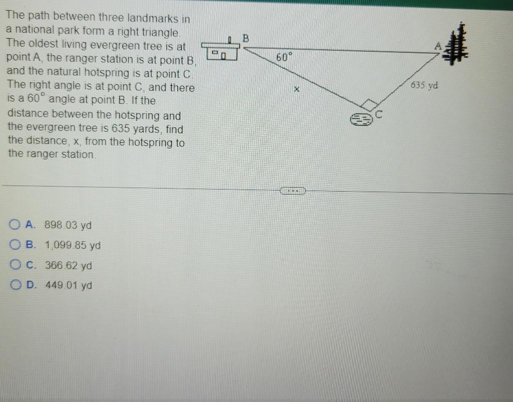 Solved The path between three landmarks in a national park | Chegg.com